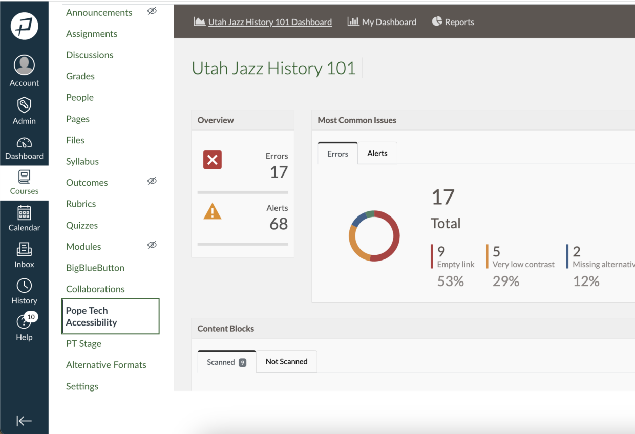 Use the Canvas Accessibility Instructor Dashboards - Pope Tech Blog